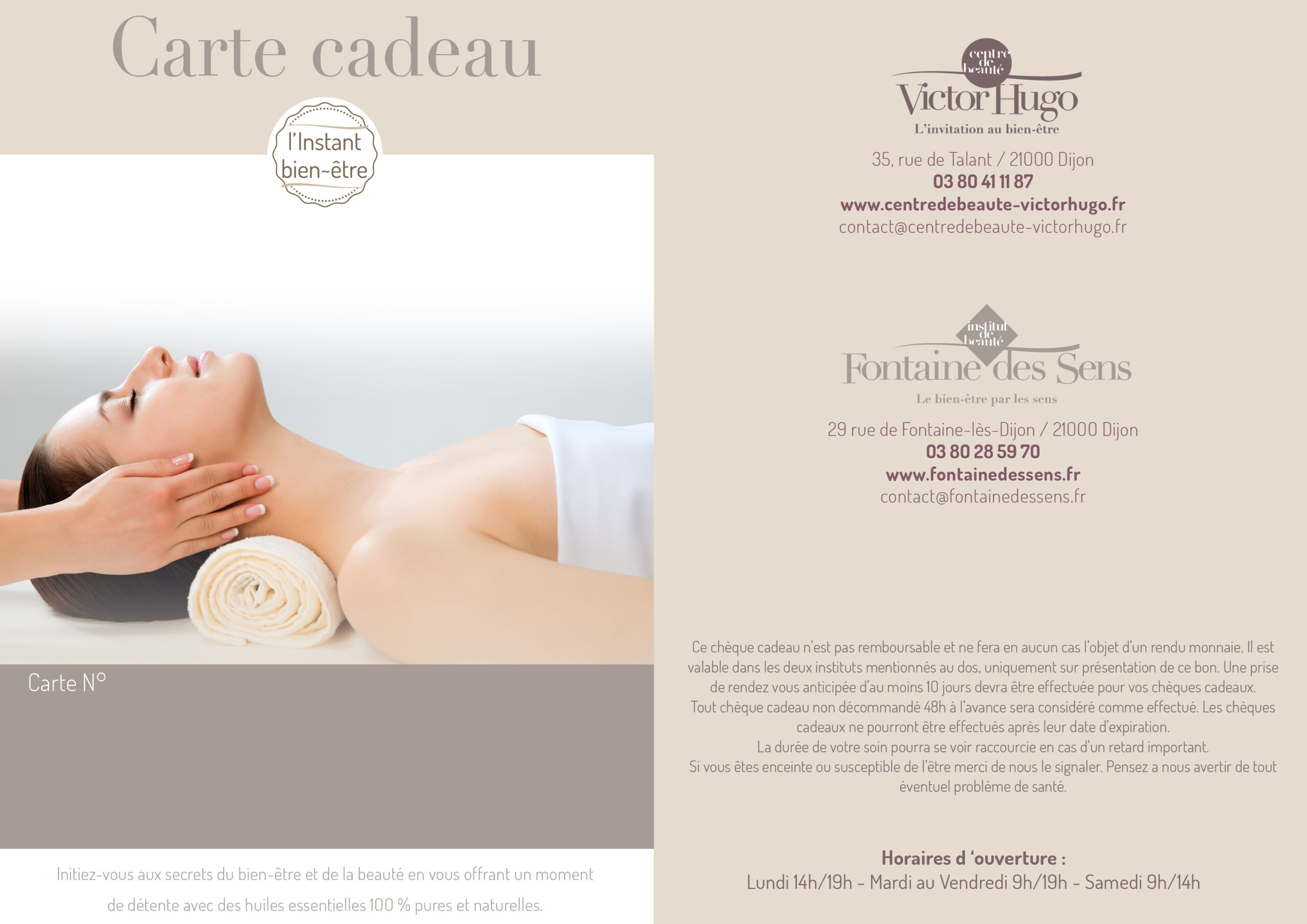 Chèque cadeau montant libre - Centre de Beauté Victor Hugo / Fontaine des Sens